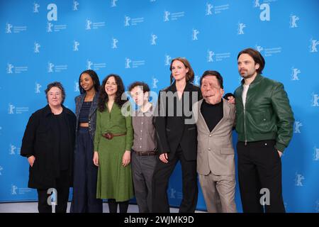 Adam Pearson, left, and Sebastian Stan attend the premiere of "A Different Man" at the Eccles ...