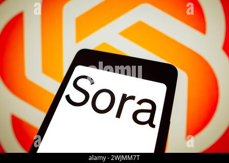 In this photo illustration, the Sora logo is displayed on a smartphone ...