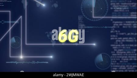 Image of 6g text and world map with data processing over server room ...