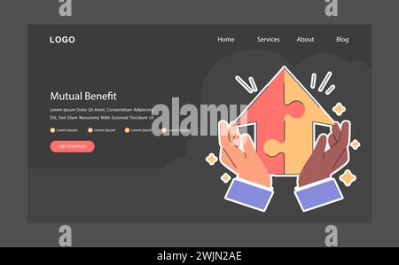 Mutual benefit dark or night mode web, landing. Two employee ...
