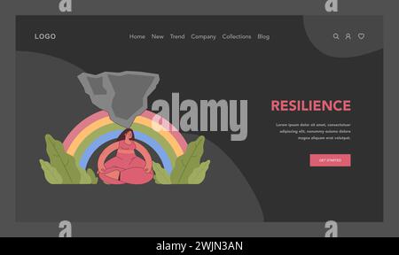 Resilience concept. Woman meditating under an umbrella shielded from ...