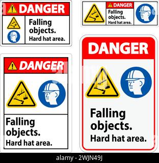 Danger Sign, Falling Objects Hard Hat Area Stock Vector Image & Art - Alamy