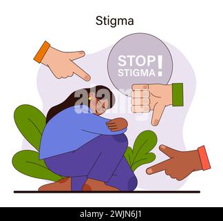 Stigma concept. Illustration of an individual facing societal judgement ...