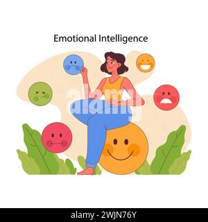Emotional intelligence concept. Woman balances different emotions ...