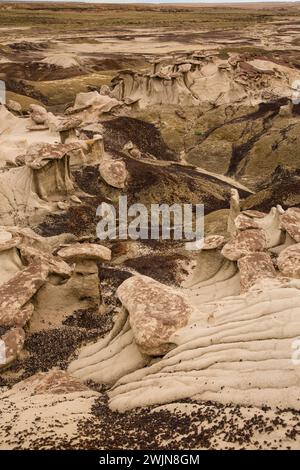 Bizarre landscape of eroded clay hills in the badlands of the San Juan ...