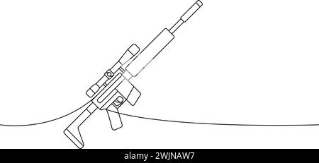 Sniper rifle, tactical assault rifle one line colored continuous ...