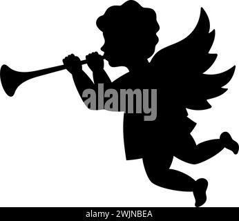 Cherub blowing into a tube. Cherub silhouette. Valentine's day. Love ...