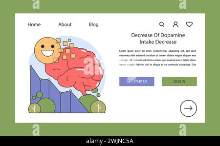 Dopamine fasting concept. Graph and brain imagery depict the reduction ...