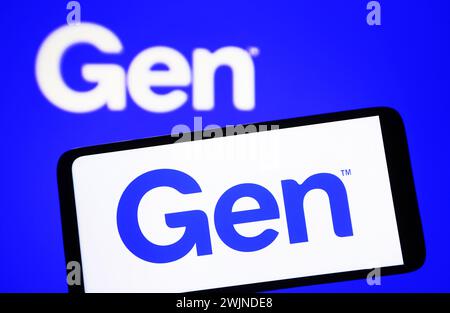 In this photo illustration, the Gen Digital company logo is seen ...