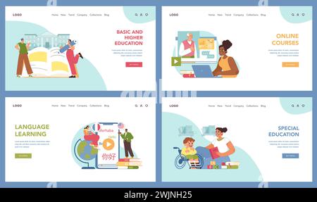 Education spectrum set. People of various ages study. Comprehensive ...