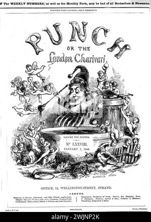 A 1843 political cartoon from Punch Magazine showing John Bull(?) on a ...