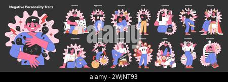 Negative Personality Traits set. Various characters embodying unsavory ...