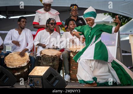 Traditional dancers performing at the world pan day festival in Port of ...
