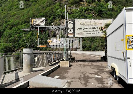 Contra dam with lateral overflows, site of James Bond's bungee jump in ...