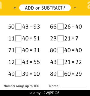 Add or subtract. Number range up to 100. Mathematical exercises ...