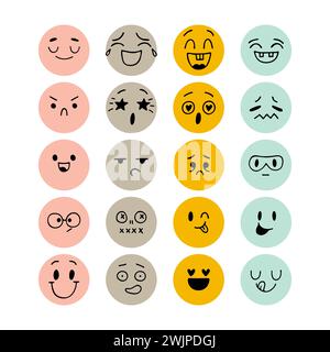 Sketched facial expressions set. Happy hand drawn funny smiley faces ...