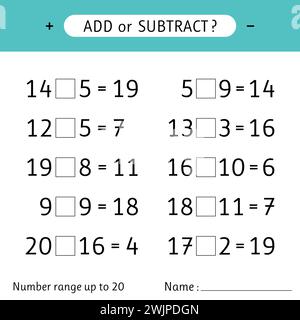 Addition. Number range up to 20. Mathematics. Math worksheet for kids ...