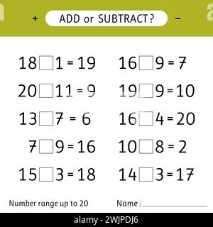 Addition. Number range up to 20. Math worksheet for kids. Solve ...
