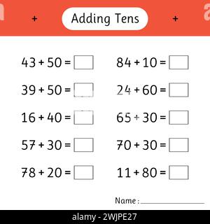 Adding Tens. School education. Development of logical thinking. Mathematics. Math worksheets for ...