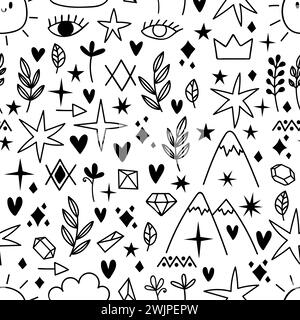 Mystic boho love modern abstract seamless pattern heart trend style ...