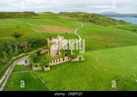 Aerial view of Clifden Castle, ruined manor house, standing on famous ...