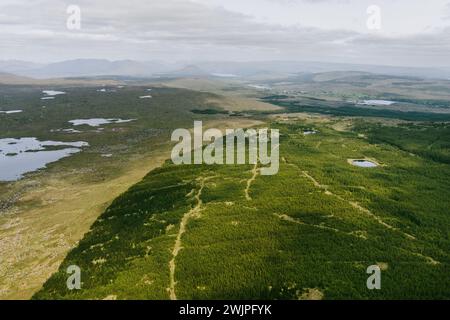 Connemara aerial landscape with wind turbines of Galway Wind Park ...