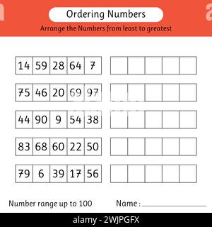 Ordering numbers worksheet. Number range up to 100. Arrange the numbers ...