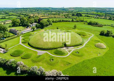 Aerial view of Knowth, the largest and most remarkable ancient monument ...
