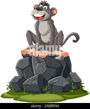 A smiling monkey sitting atop a pile of rocks Stock Vector Image & Art ...