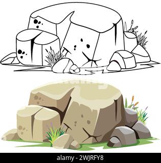 Vector illustration of a stylized rock formation with smooth shading ...