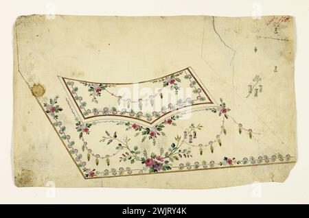 Anonymous. Embroidery drawing project. Pencil and gouache on a map ...