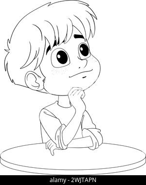 Cartoon boy with hand on chin thinking deeply Stock Vector Image & Art ...