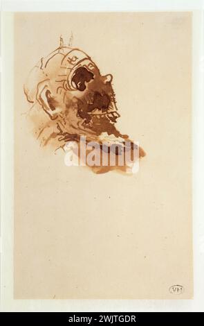 Victor Hugo. "View of Paris". Plume and brown ink wash, lithographic ...