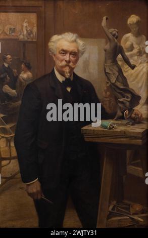 French painter Léon-Maxime Faivre in his Paris studio, c.1886. Albumen ...