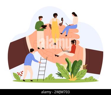 Cartoon of giant manager hand help connect missing piece as the bridge ...