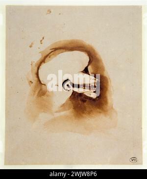 Victor Hugo. "View of Paris". Plume and brown ink wash, lithographic ...