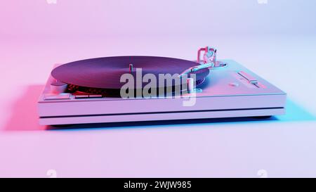 This 3D illustration showcases a vinyl record player with vibrant ...