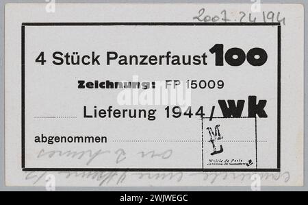 Hugo Schneider Ag (n. - d.), Fund label containing four panzerfaust 60 ...