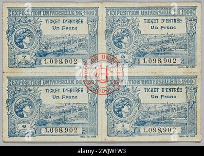 Chaix, Universal Exhibition, Paris, 1900, entry ticket n ° 0.601.194 ...