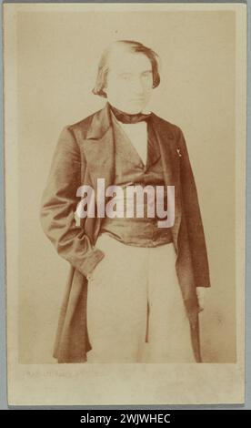 Anonymous, Ernest Renan, standing, 3/4 left profile, leaning on the ...