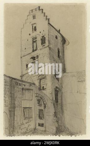 Victor Hugo. "View of Paris". Plume and brown ink wash, lithographic ...