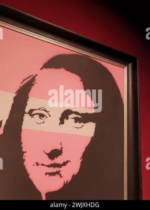 Artwork „Mona Lisa (Pink)“ by Banksy in the exhibition „The Mystery of ...