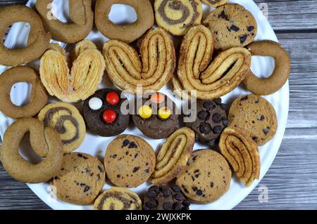 Stack of crispy chocolate heart shaped cookies. Sweet treats for ...