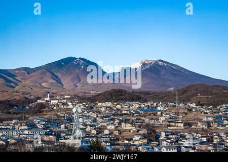 Snow capped Mount Asama (浅間山, Asama-yama), an active volcano in central ...