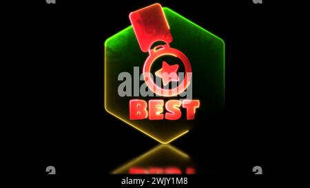 Looping neon glow effect Medal icon with the word best Black background ...