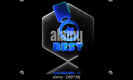 Looping neon glow effect Medal icon with the word best Black background ...
