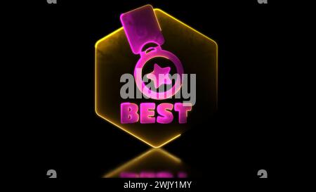 Looping neon glow effect Medal icon with the word best Black background ...
