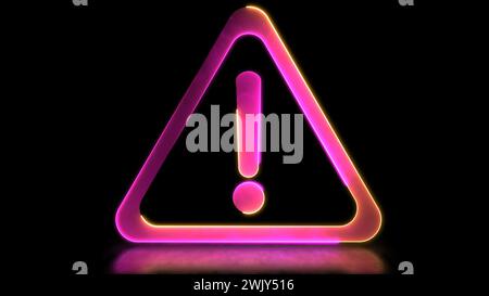 Glowing neon frame effect looping caution warning sign symbol. Black ...