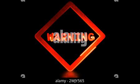 Glowing neon frame effect looping caution warning sign symbol. Black ...