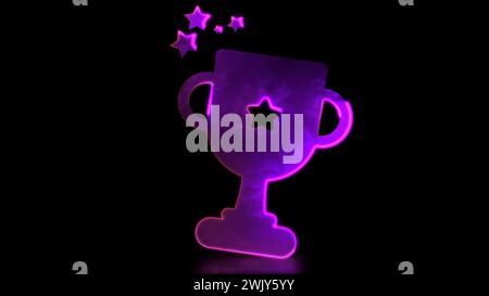 Looping neon glow effect Champion trophy icon, black background Stock ...